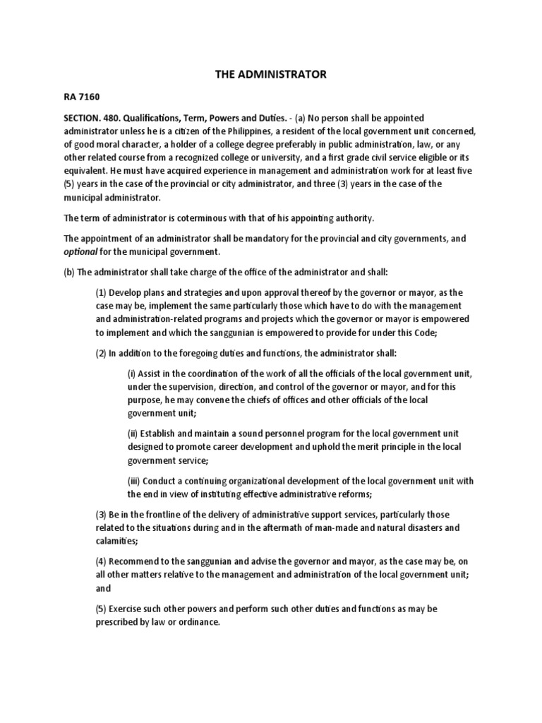 Office of The Municipal Administrator | PDF | Local Government | Mayor