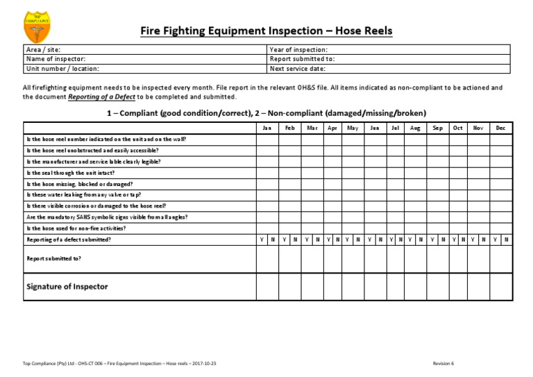 CHECKLIST - Fire Equipment Inspection - Hose Reels | PDF