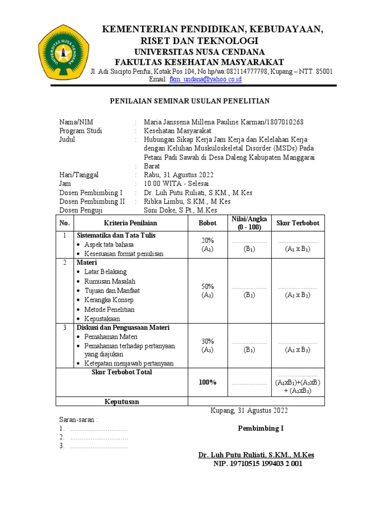 Lembar Penilaian Seminar Proposal - Maria Karman | PDF | Komputer