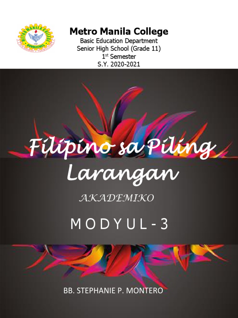 E9576thzs Module 3 Filipino Sa Piling Larangan Akademik Abstrak Pdf