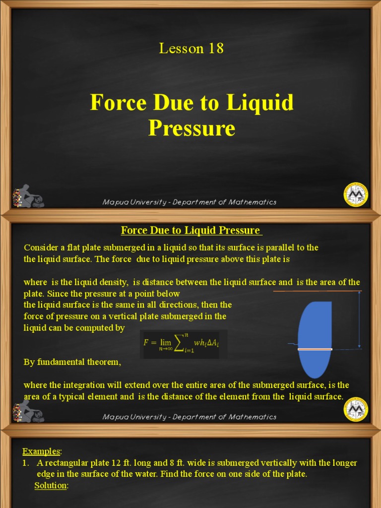 Lesson 18 Force Due To Liquid Pressure | PDF