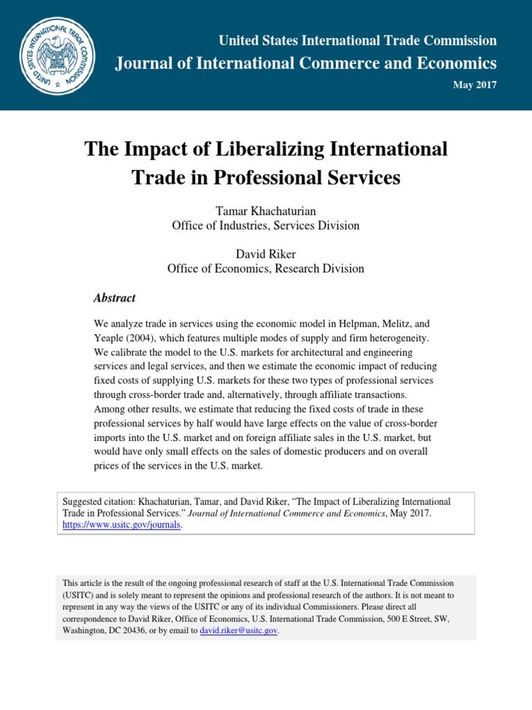 The Impact of Liberalizing International Trade in Professional Services ...