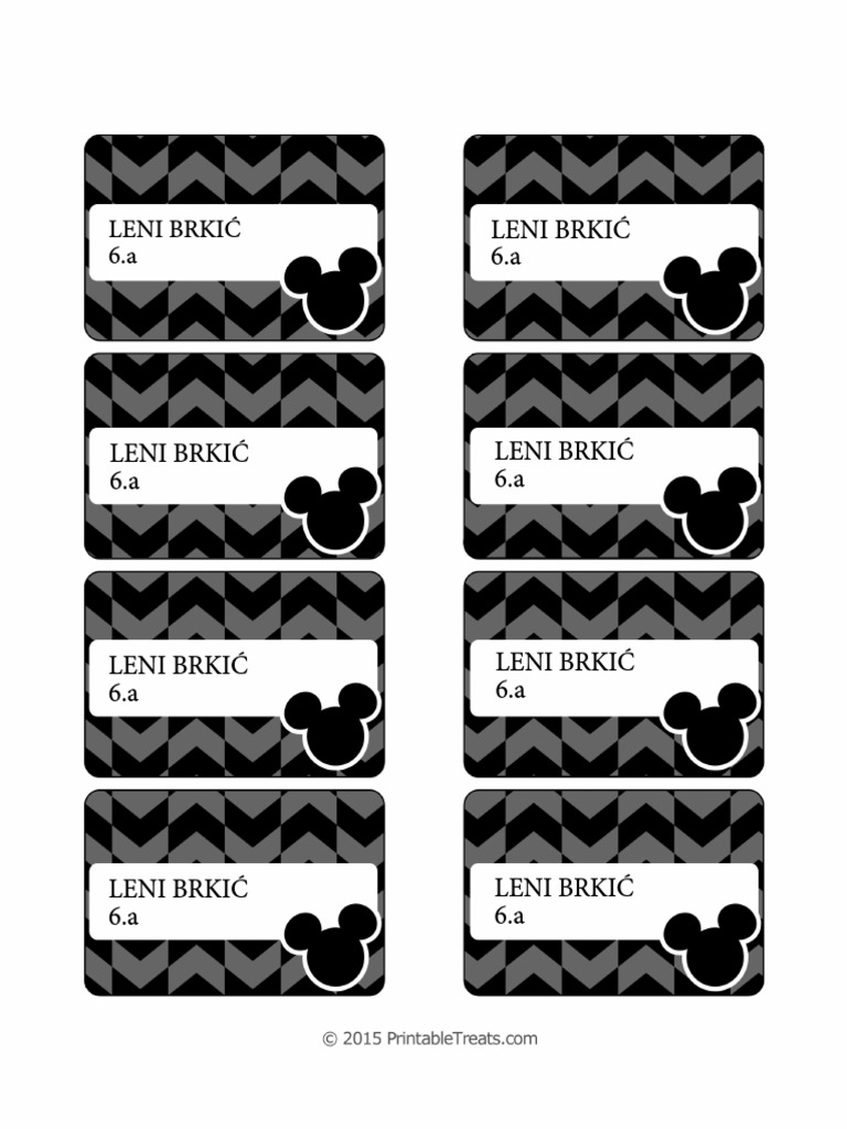 Naljepnice Free Black Herringbone Pattern Mickey Mouse Name Tags | PDF