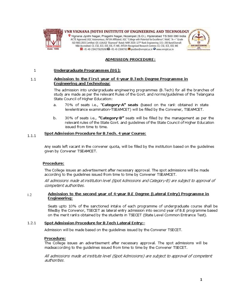 VNR Admissions Procedure | PDF | University And College Admission ...