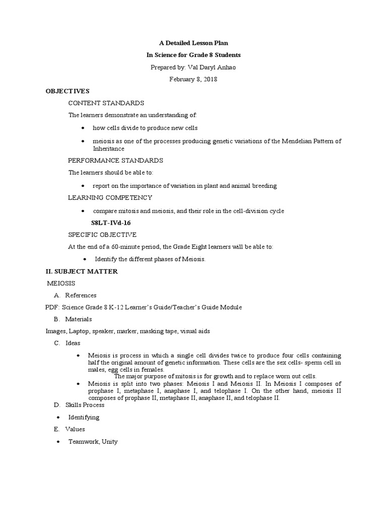 Lesson Plan #6 | PDF | Meiosis | Mitosis
