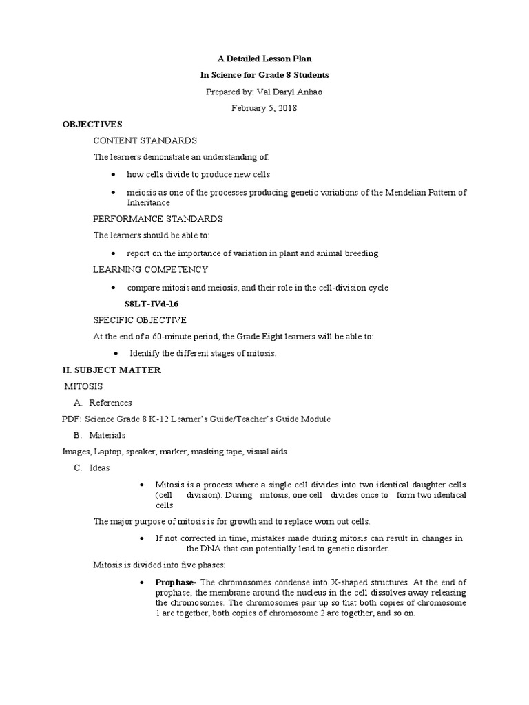 Lesson Plan #5 | PDF | Mitosis | Meiosis
