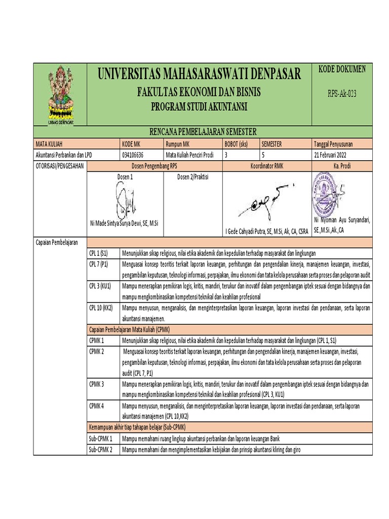 RPS OBE Akuntansi Perbankan Dan LPD | PDF