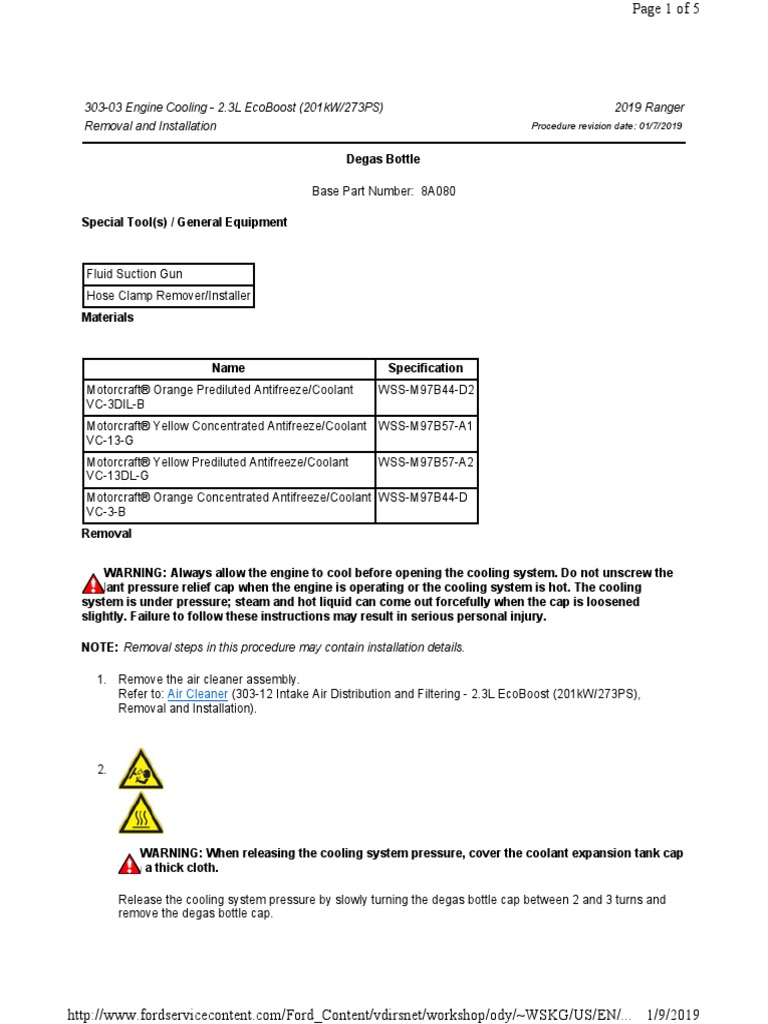 303-03 Engine Cooling 2.3L EcoBoost - Removal and Installation - Degas ...