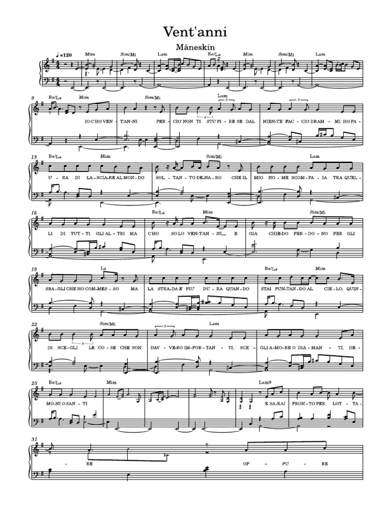 Vent Anni - Måneskin | PDF