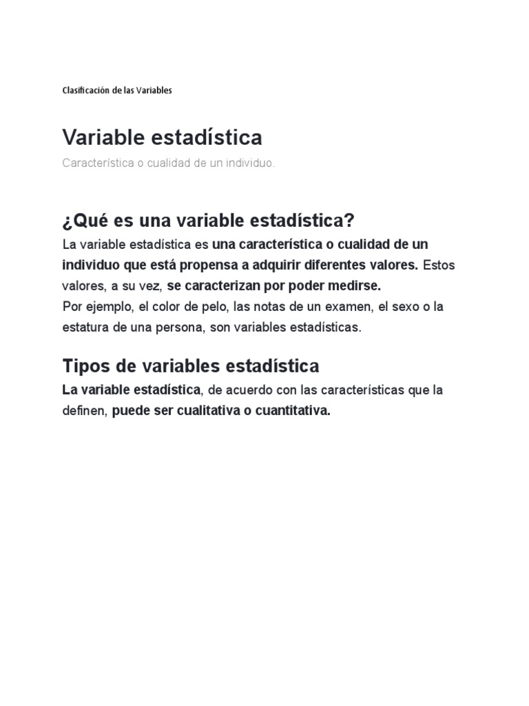 Clasificación de Las Variables | PDF | Estadísticas | Science