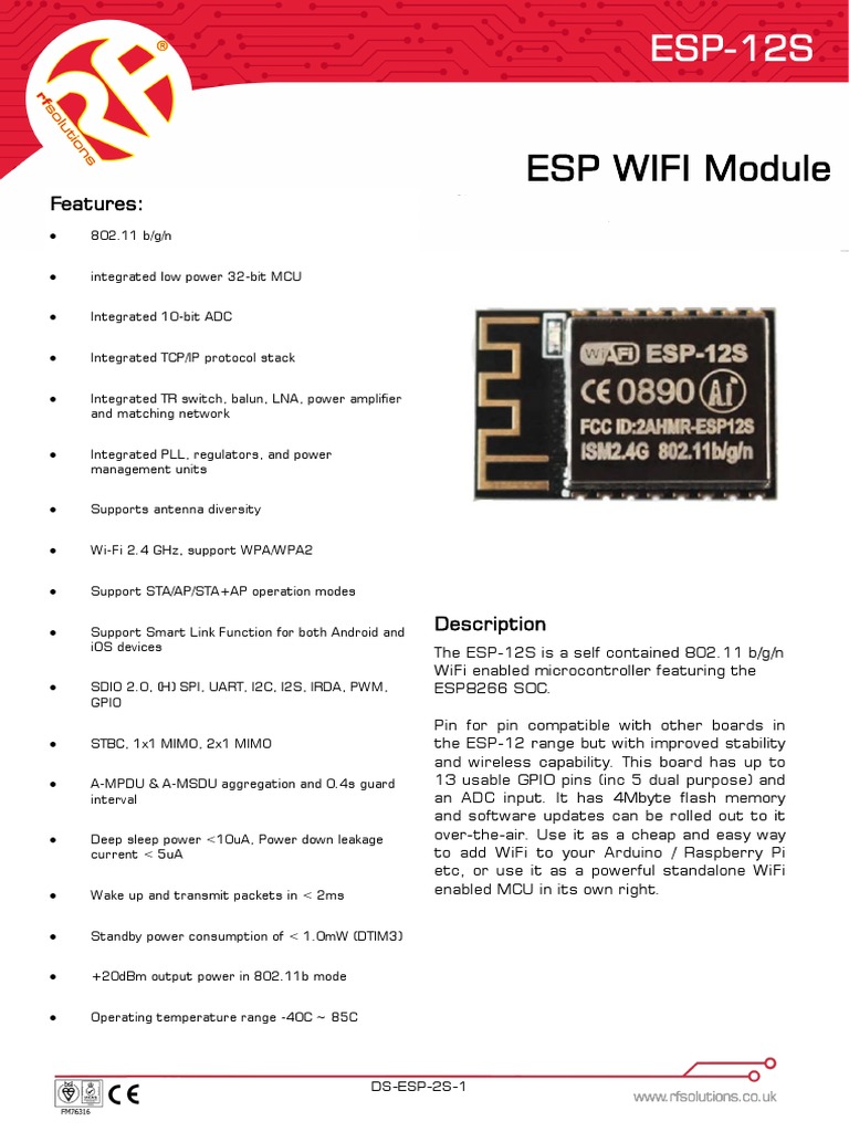 ESP12S Documentation | PDF | Wi Fi | Microcontroller