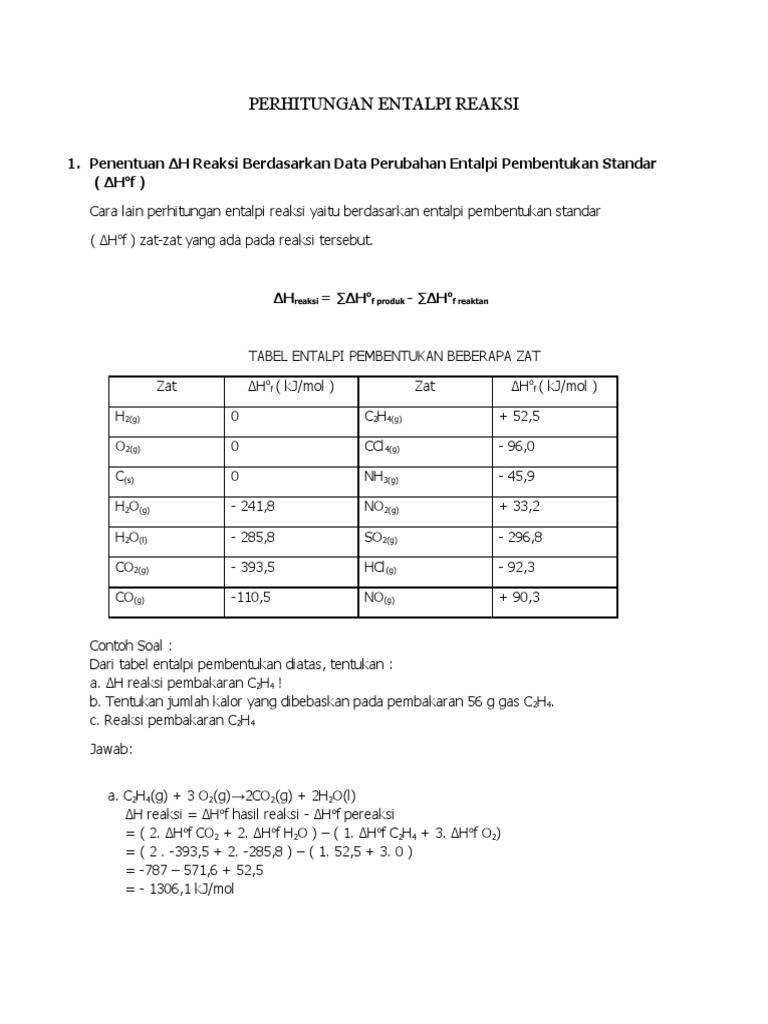 Perhitungan Entalpi Reaksi Kimia | PDF | Metode & Bahan Ajar | Teknologi & Rekayasa