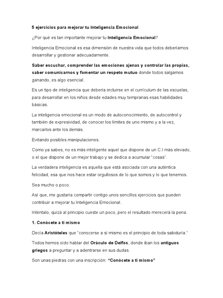 5 Ejercicios para Mejorar Tu Inteligencia Emocional | PDF | Las emociones | Inteligencia emocional