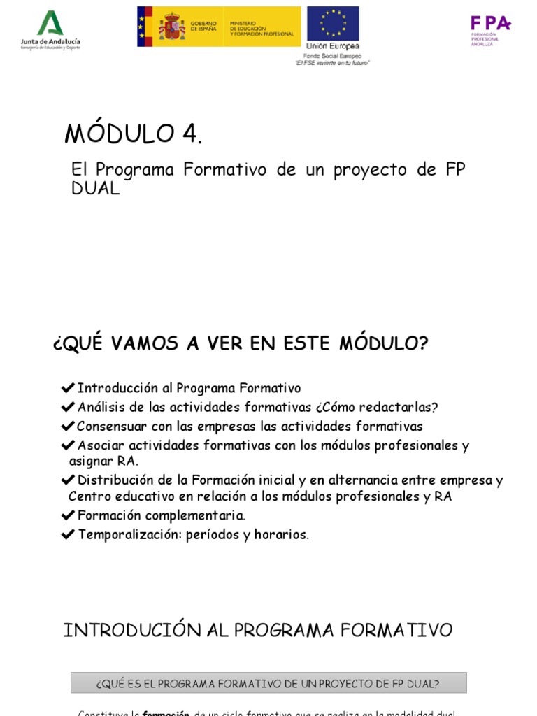 Módulo 4 El Programa Formativo de Un Proyecto de FP DUAL | PDF | Plan de estudios | Evaluación