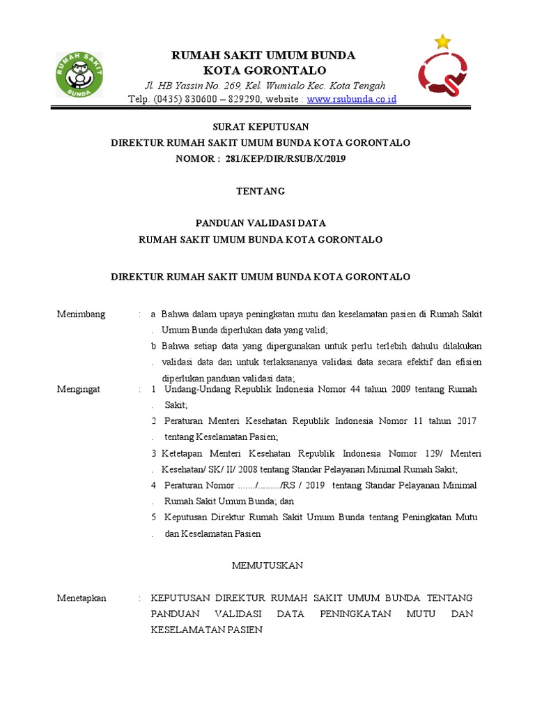 SK Panduan Validasi Data | PDF