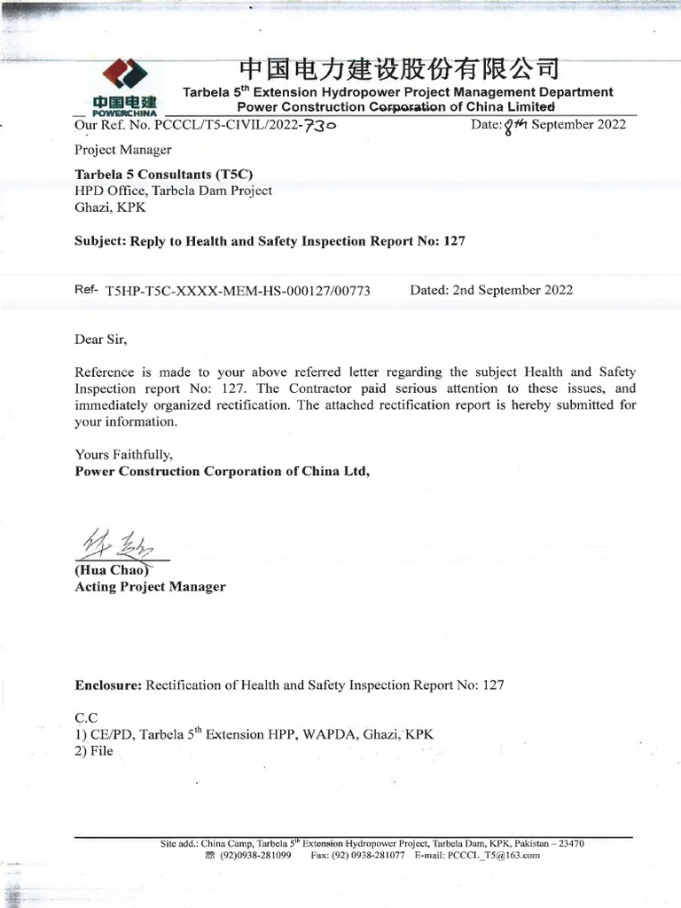 Reply To Health and Safety Inspection Report No.127 | PDF