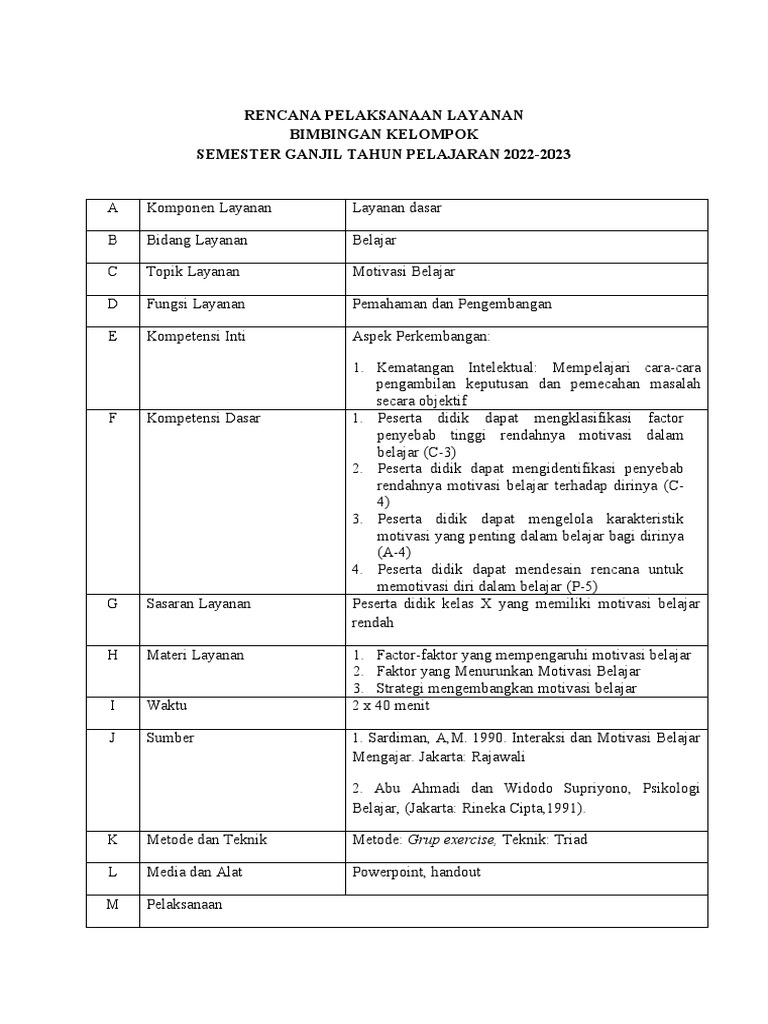 RPL Bimbingan Kelompok Motivasi Belajar | PDF | Karier & Perkembangan | Pengembangan Diri