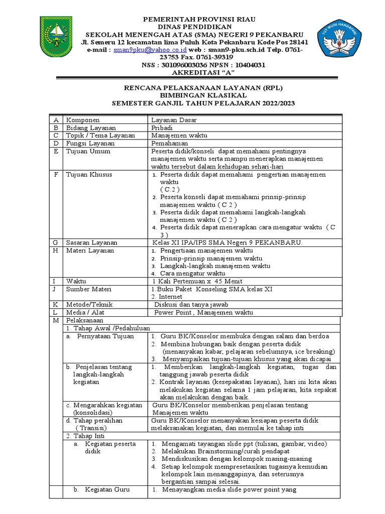 RPL Bimbingan Klasikal PPG | PDF