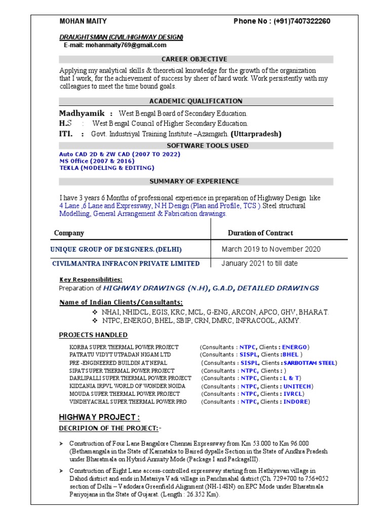 Mohan c.v | PDF | Road Infrastructure