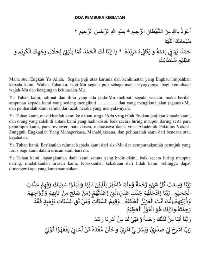 Doa Pembuka Kegiatan | PDF