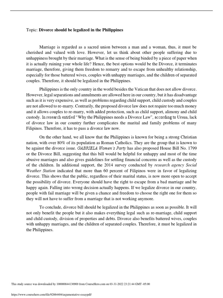 argumentative_essay.pdf | PDF | Divorce | Marriage