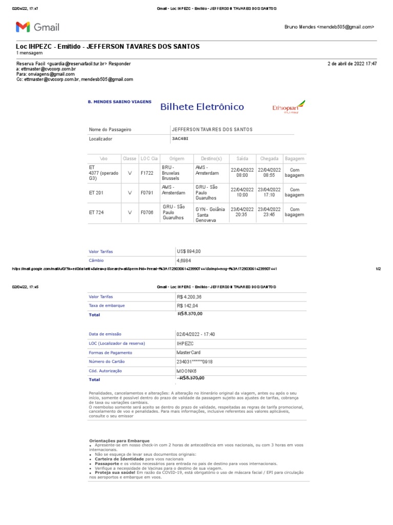 Bilhete de Viajem Volta | PDF