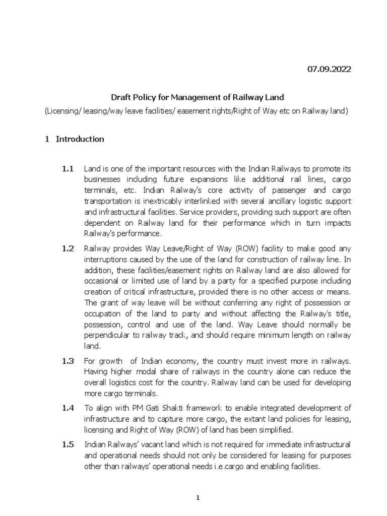 Draft Railway Land Management Policy | PDF | Lease | License