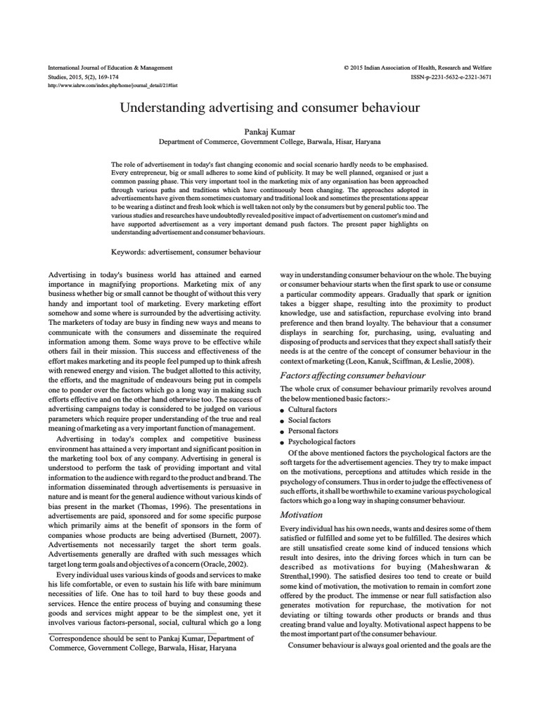 Advertising On Consumer Behaviour | PDF | Consumer Behaviour | Marketing