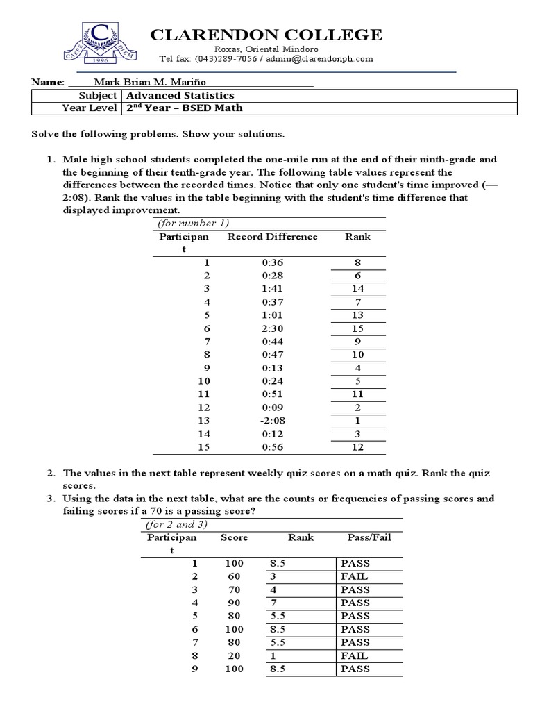 WS1 Stat | PDF | Science | Mathematics
