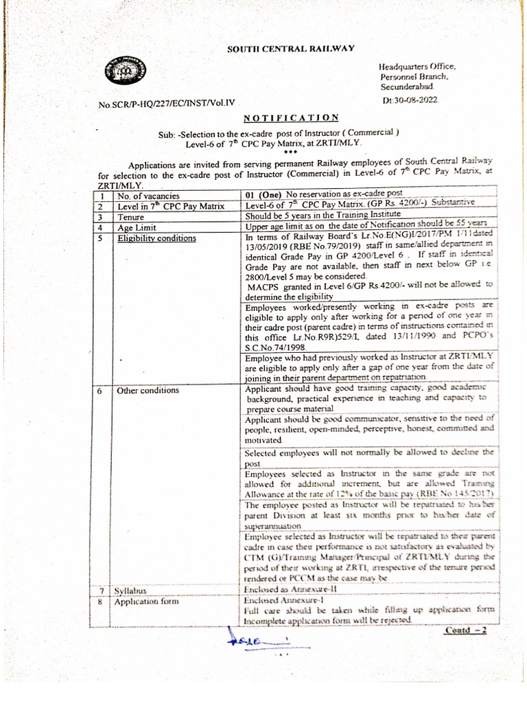 Notification ZRTI Instructor MLY | PDF