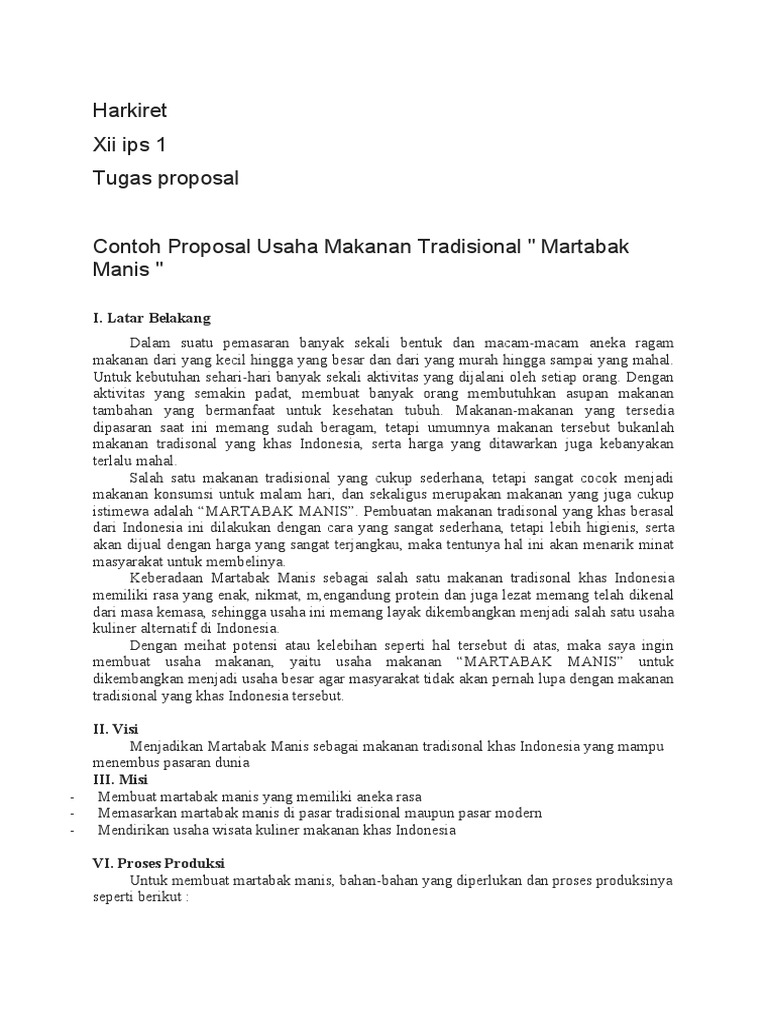 Proposal Usaha Martabak Manis Tradisional | PDF | Memasak, Makanan ...