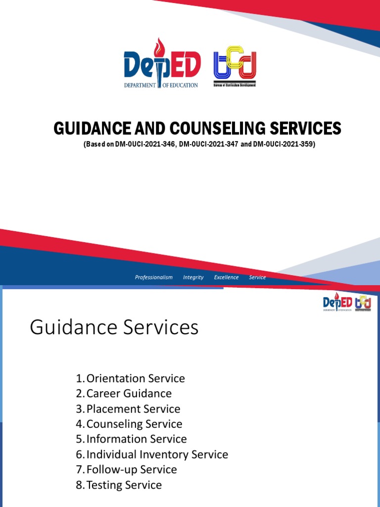Guidance and Counseling Services DepEd | PDF | School Counselor | Suicide