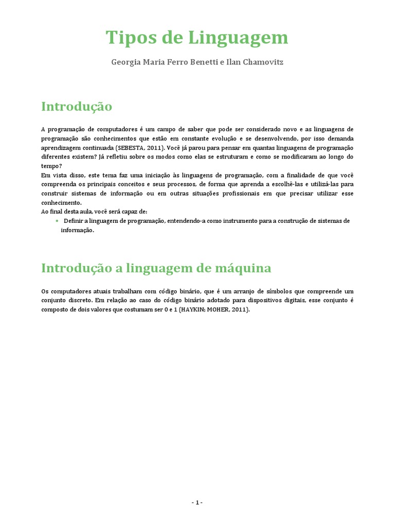 3.1-Tipos de Linguagem de Programação | PDF | Linguagem de programação ...