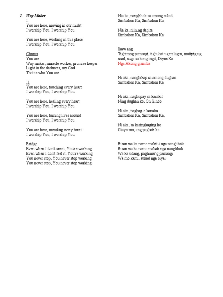 Way Maker Bisaya Lyrics | PDF | Religion & Spirituality