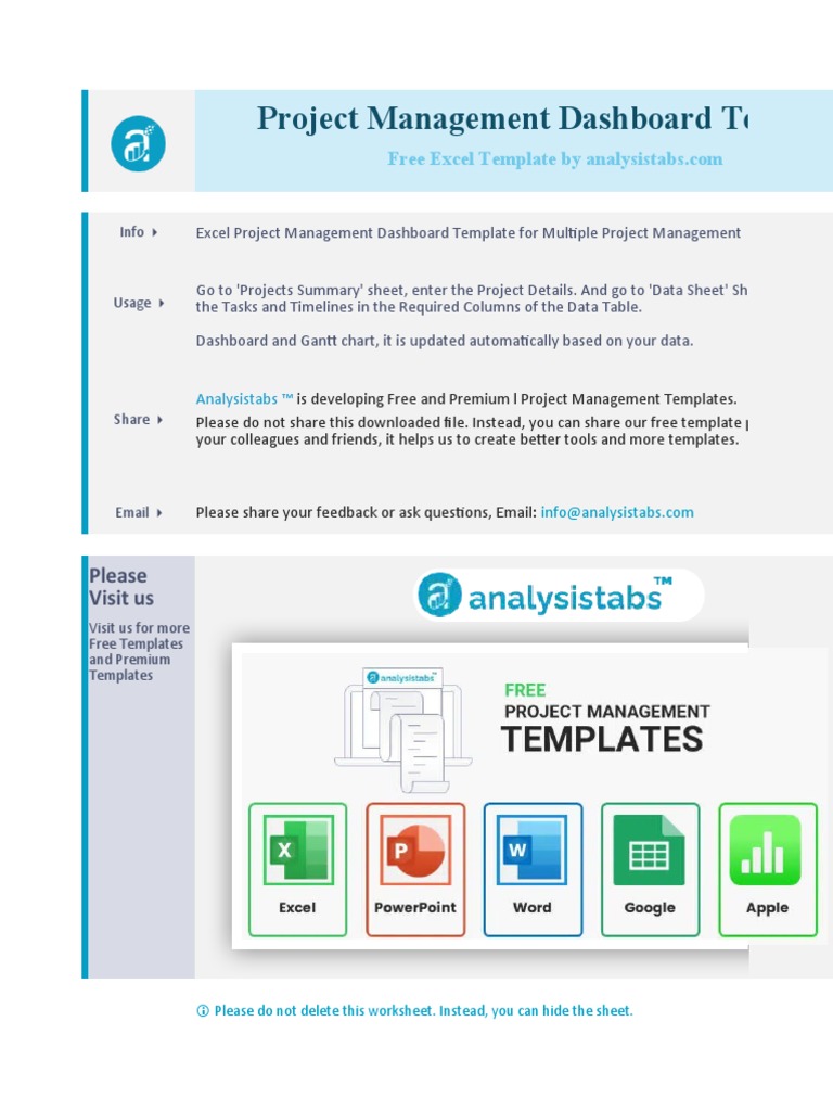 ANALYSISTABS Project Management Dashboard Excel Template | PDF ...
