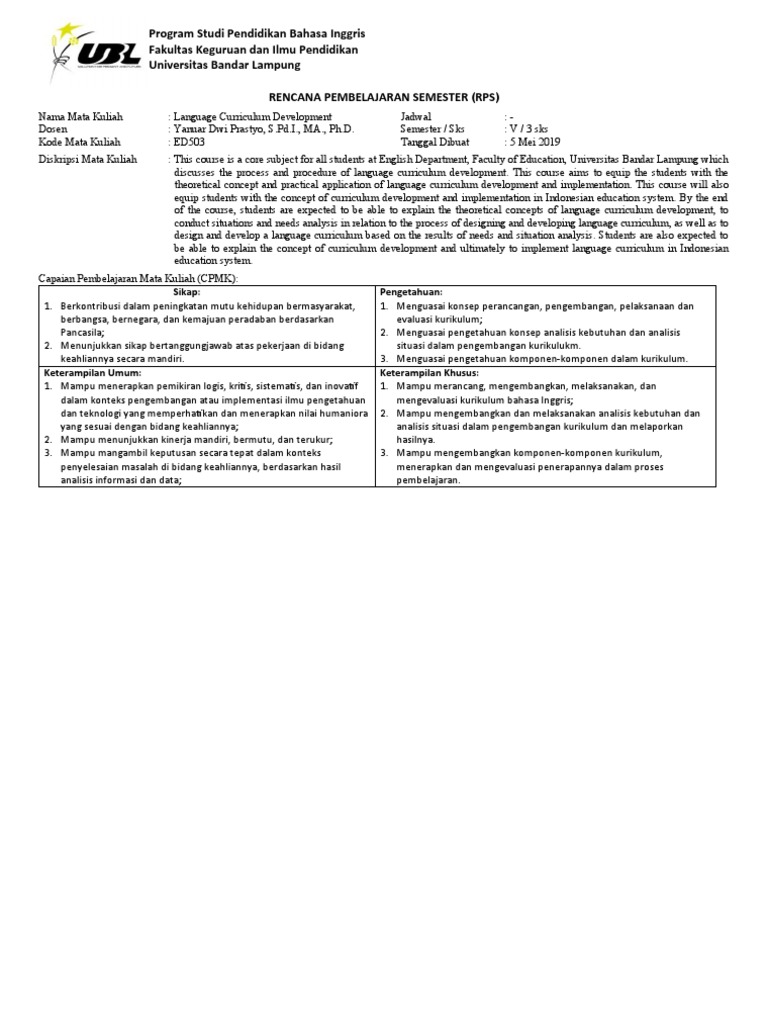 RPS Language Curriculum Development Semester Ganjil 2020-2021 ...