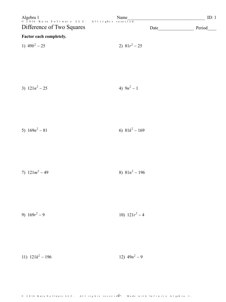 Difference of Two Squares | PDF