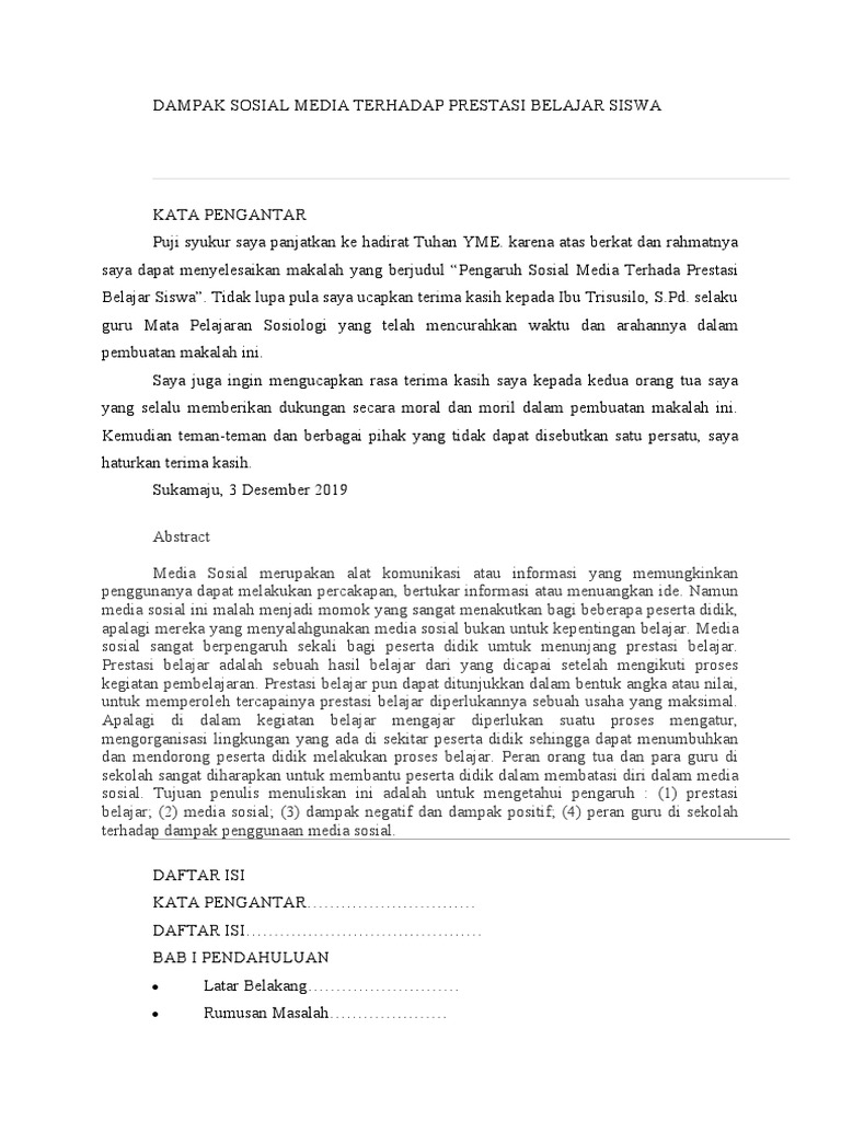 Pengaruh Sosial Media Terhadap Prestasi Belajar Siswa | PDF