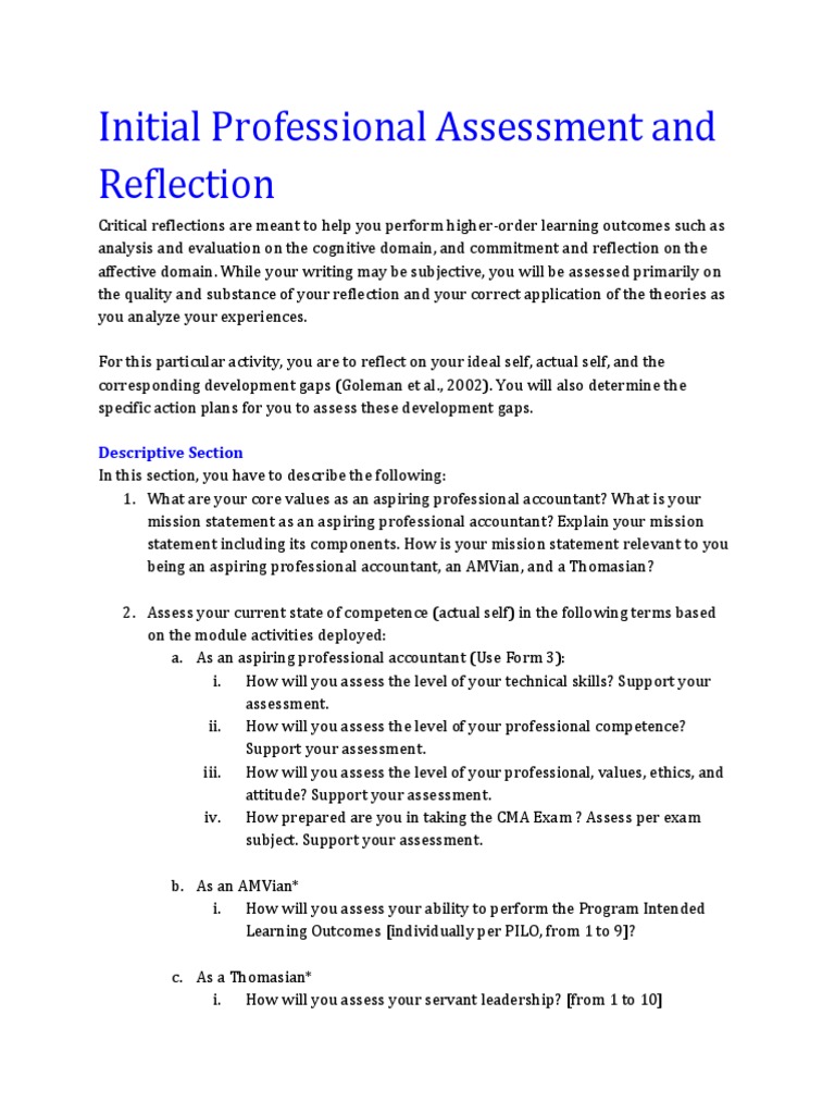 Initial Professional Assessment and Reflection: Evaluating Strengths ...