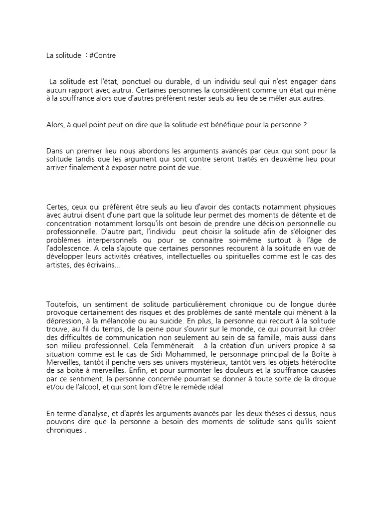 Arguments pour et contre la solitude | PDF | Solitude | Psychologie