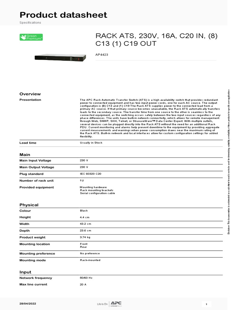 Rack-Mount Transfer Switches - AP4423 | PDF | Ac Power Plugs And ...