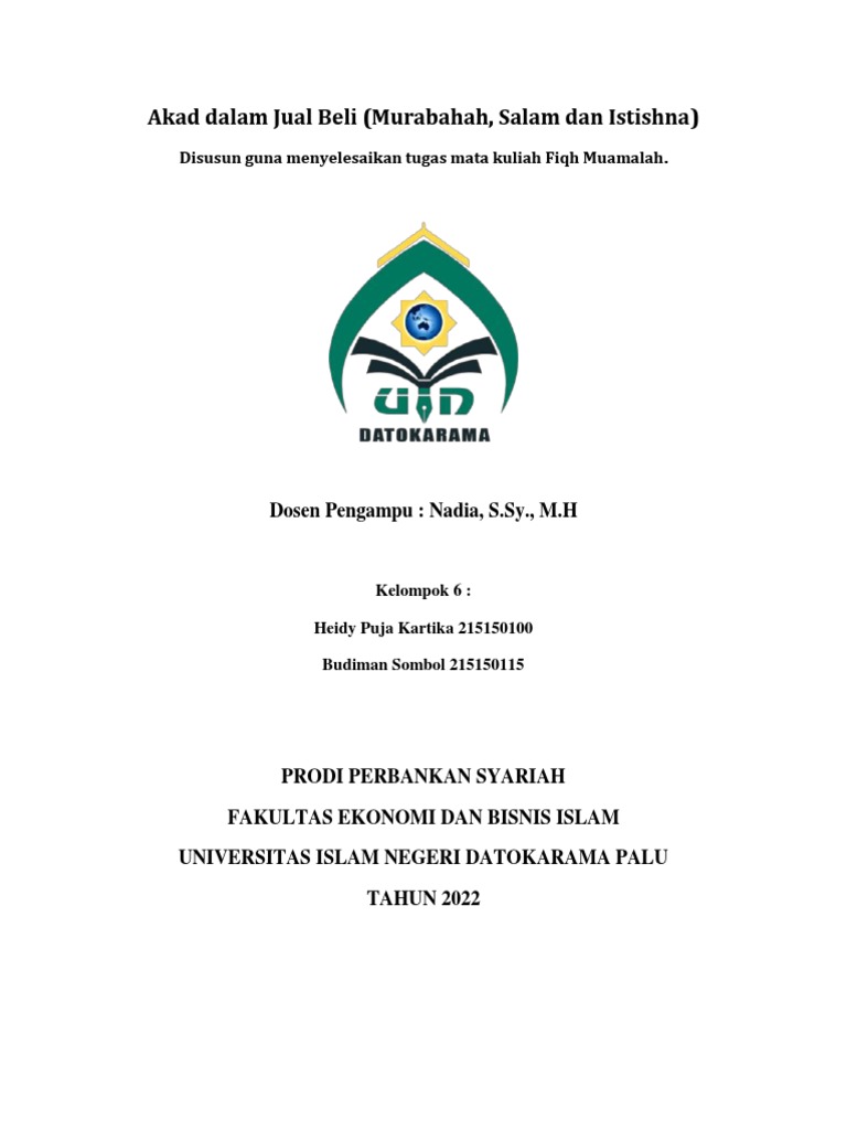 Akad Dalam Jual Beli (Murabahah, Salam Dan Istishna) | PDF