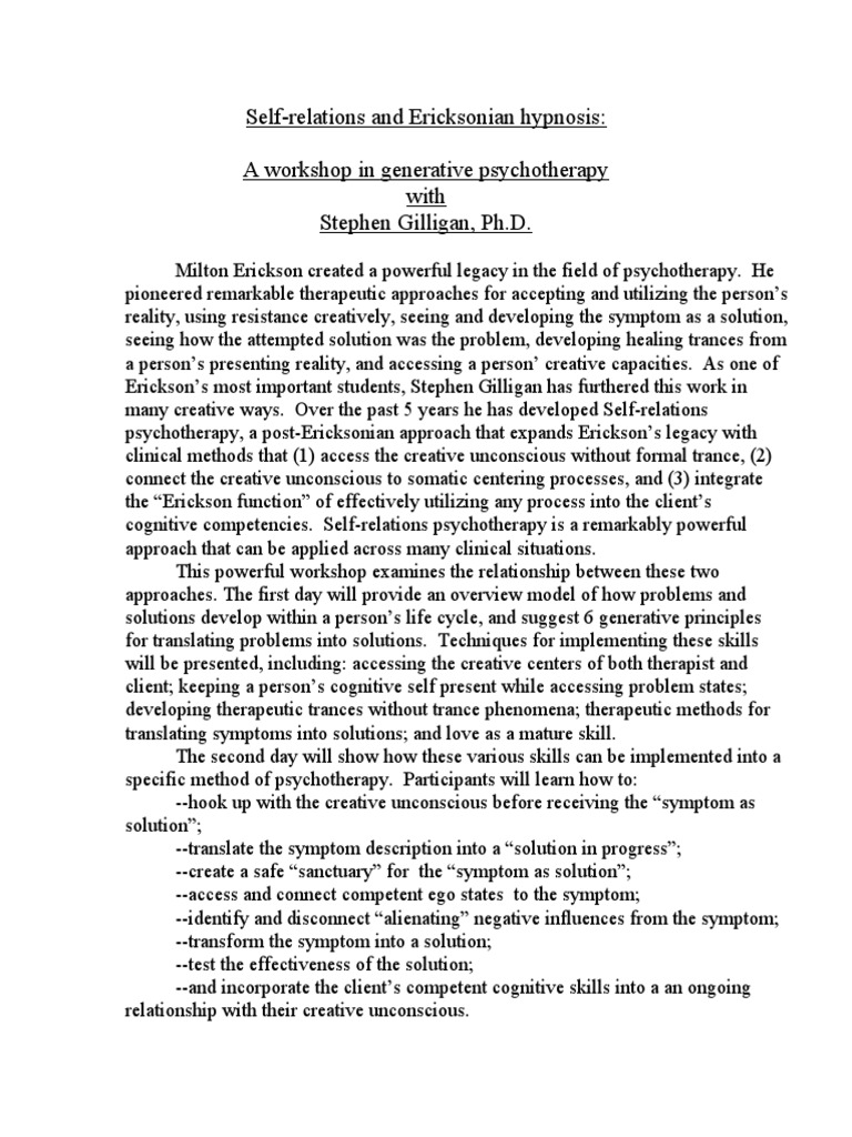 Self-Relations Psychotherapy Workshop | PDF | Psychotherapy | Cognition