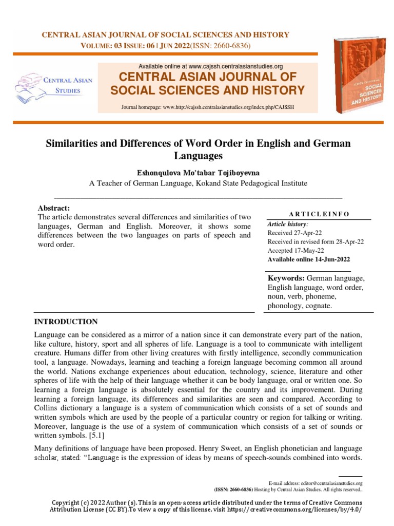 Similarities and Differences of Word Order in English and German ...
