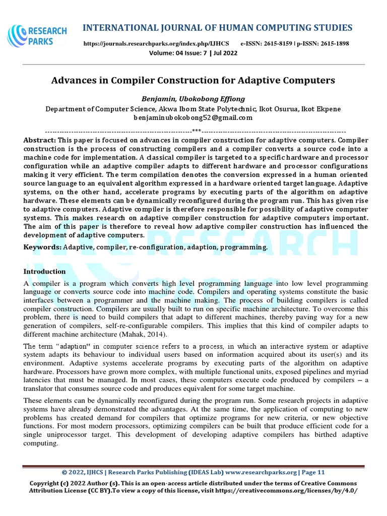 Advances In Compiler Construction For Adaptive Computers Pdf Parsing Porting