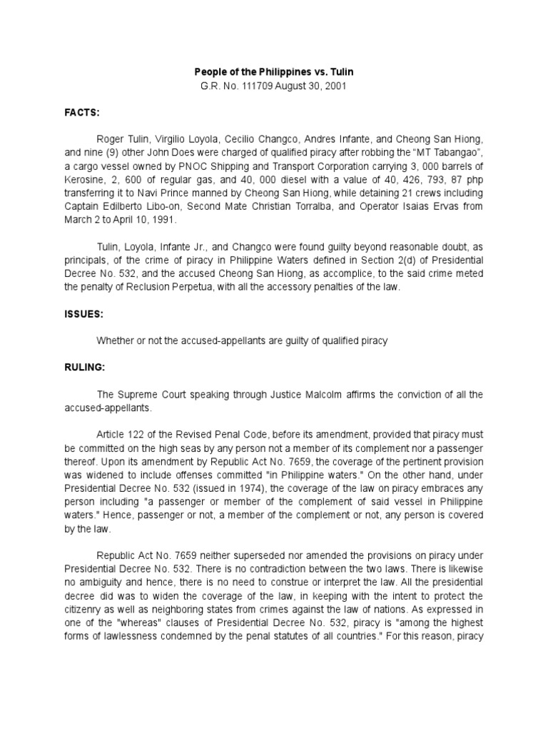 People vs. Tulin | PDF | Piracy | Justice