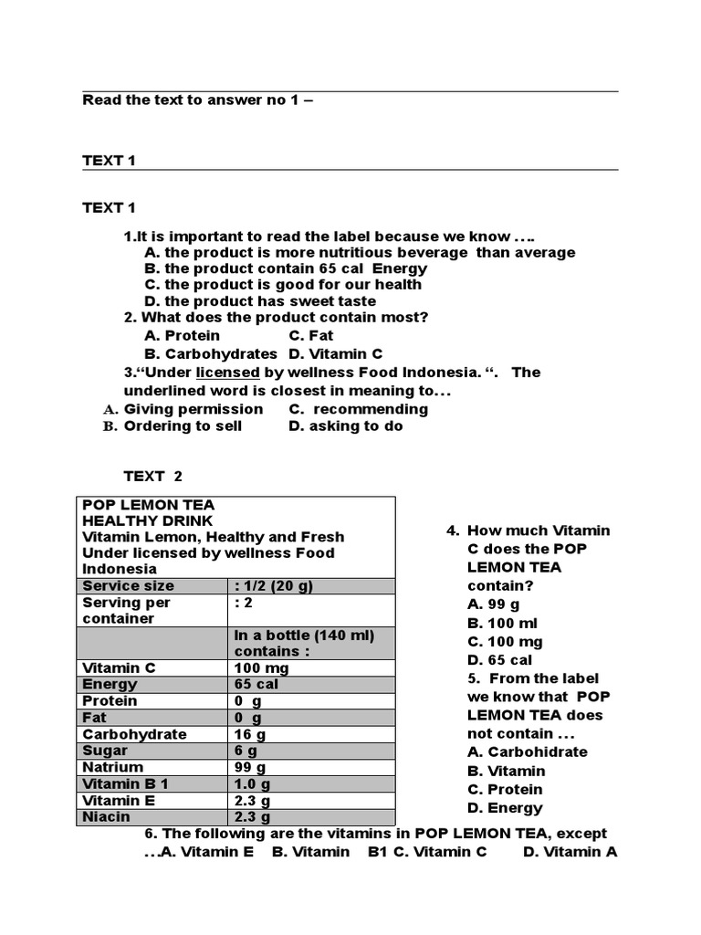 Soal Soal Label | PDF | Vitamin C | Nutrition