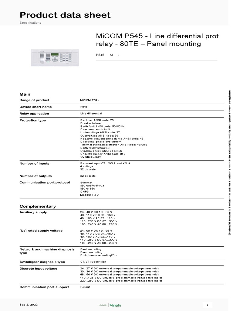 Easergy MiCOM P54x - P545 - M - J | PDF | Power Supply | Power (Physics)