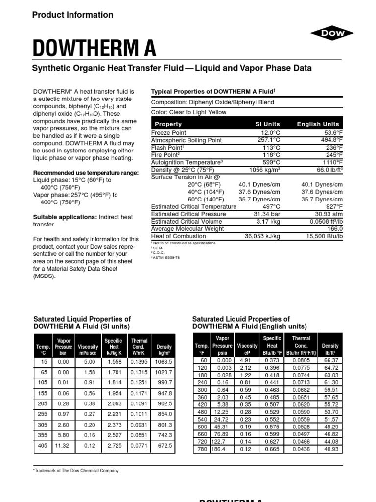 Dowtherm A Properties | PDF | Phase (Matter) | Enthalpy