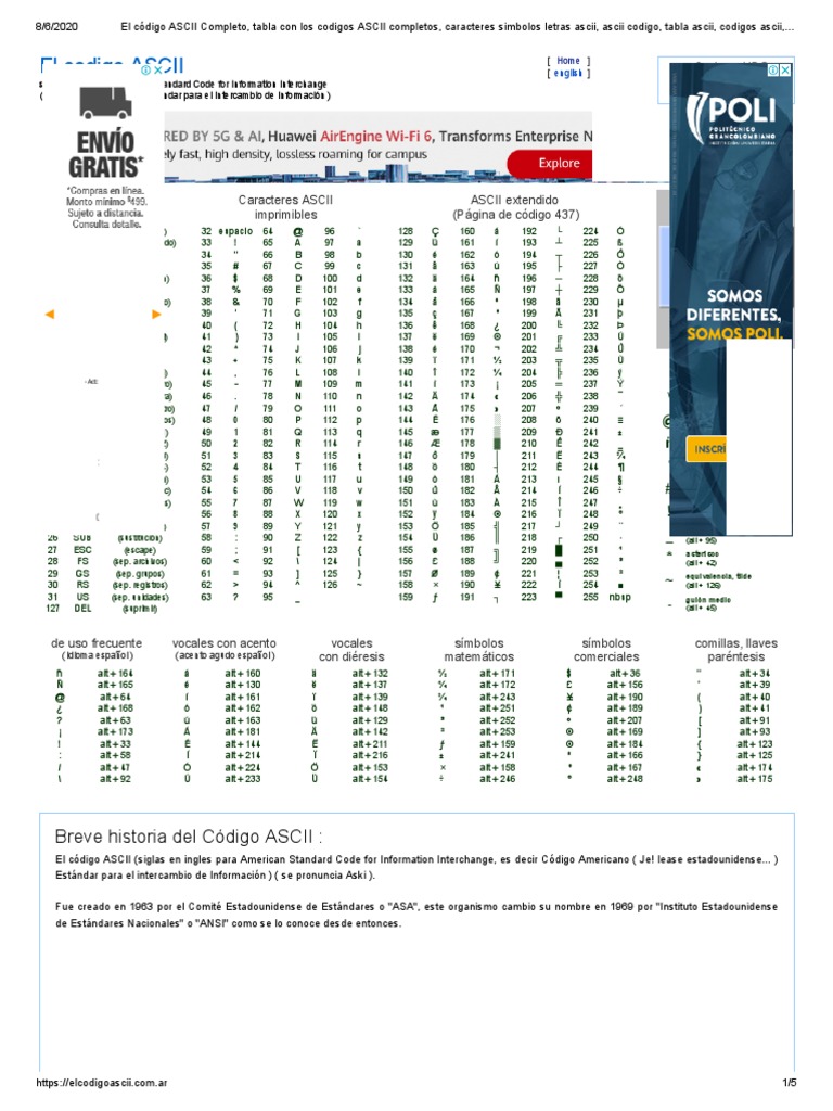 Código ASCII | PDF | Ascii | Comunicación escrita